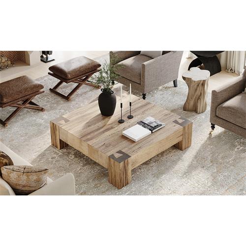 Oliver Rustic Lodge Brown Oak Wood Square Coffee Table | Kathy Kuo Home