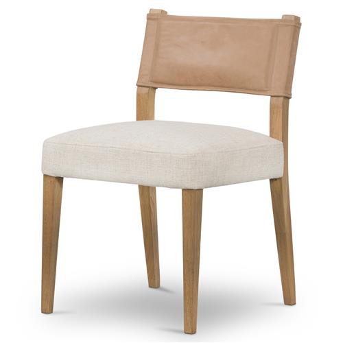 Ely Rustic Lodge Cream Performance Beige Wood Dining Side Chair