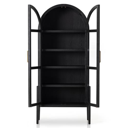 Ivan Mid Century Matte Black Solid Oak Wood 2 Glass Door Arched Display ...