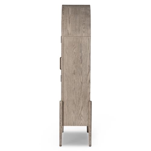 Ivan Mid Century White Solid Oak Wood 2 Glass Door Arched Display Case