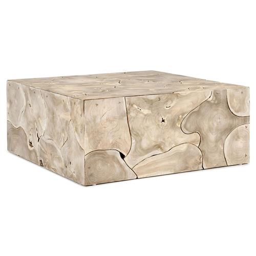 Valerie Coastal Beach Bleached Teak Square Block Coffee Table