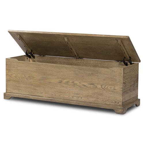 Arthur Rustic Lodge Brown Oak Wood Storage Bench | Kathy Kuo Home