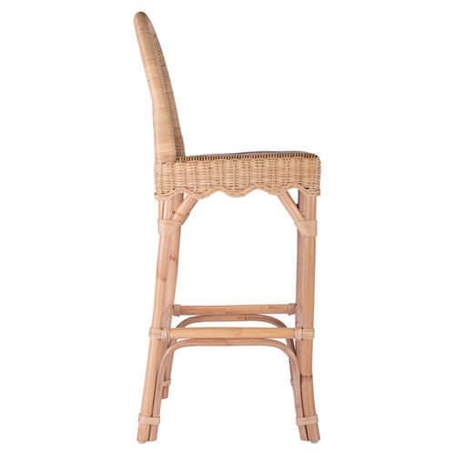 Ansel Coastal Beach Natural Rattan Scalloped Bar Stool | Kathy Kuo Home