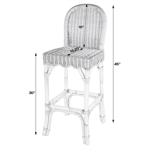 Ansel Coastal Beach Natural Rattan Scalloped Bar Stool | Kathy Kuo Home