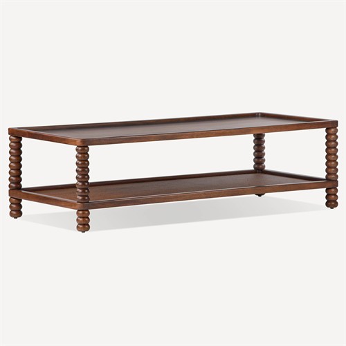 Tobi Updated Traditional Brown Wood Spindle Rectangular Coffee Table