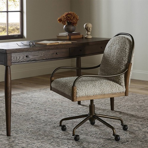 Demi Ivan Stone Brushed Brass Desk Chair | Kathy Kuo Home