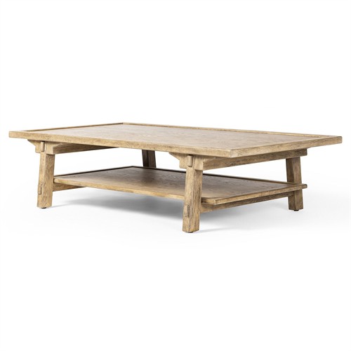 Trina Coastal Beach Light Oak Rectangular Coffee Table | Kathy Kuo Home