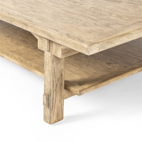 Trina Coastal Beach Light Oak Rectangular Coffee Table | Kathy Kuo Home