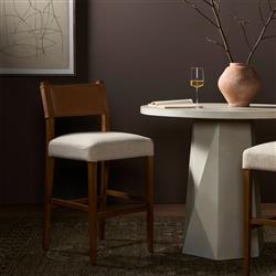 Ely Rustic Lodge Beige Performance Seat Leather Back Brown Wood Bar ...