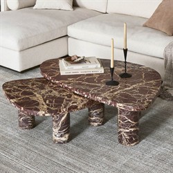 Zayden Modern Classic Merlot Red Solid Marble Coffee Table - 36" 31" W ...