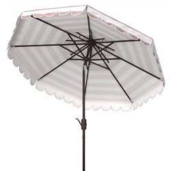 Inès French Country Beige Striped Double Tier Scalloped Patio Umbrella ...