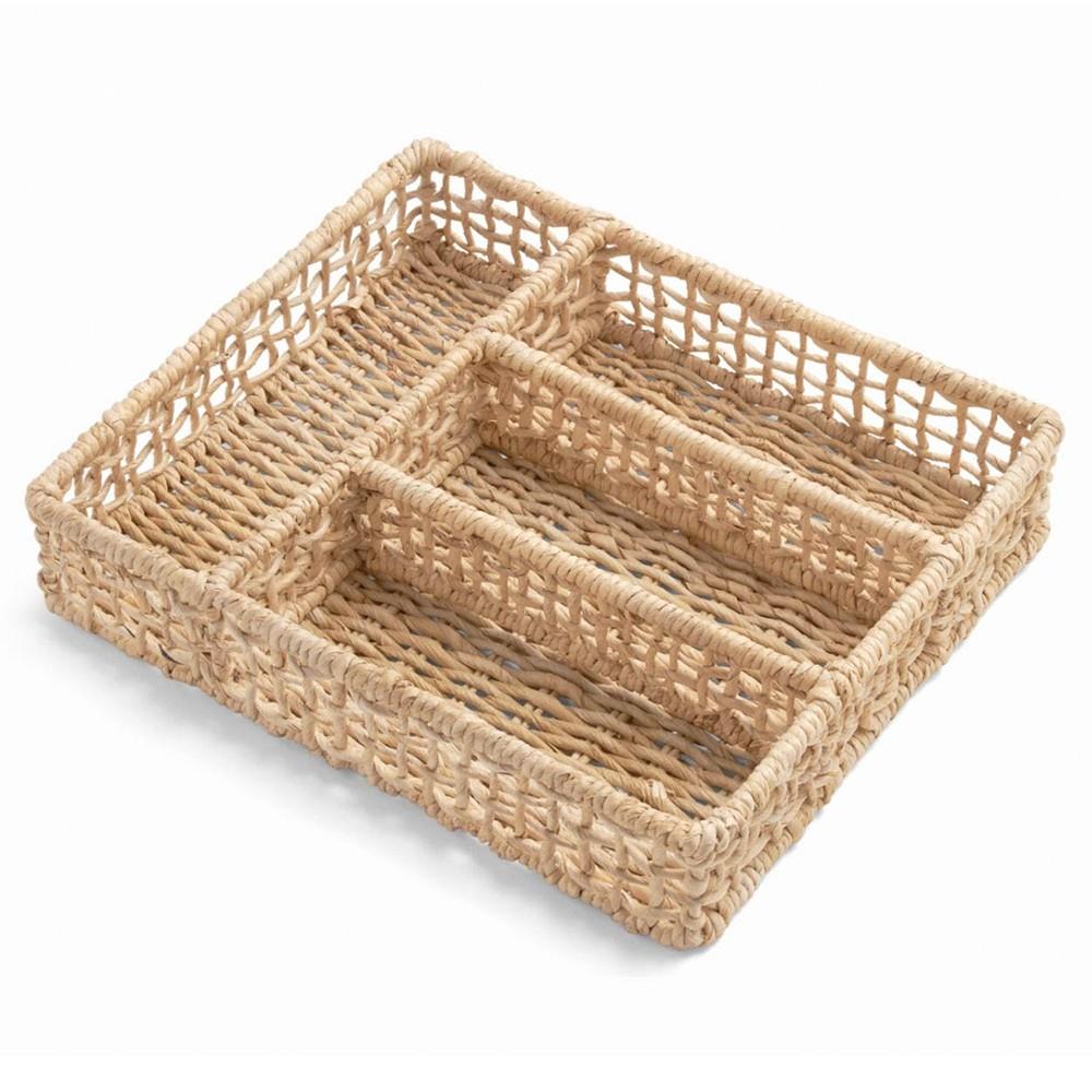 Ericson Coastal Beach Brown Banana Bark Flatware Storage | Kathy Kuo Home