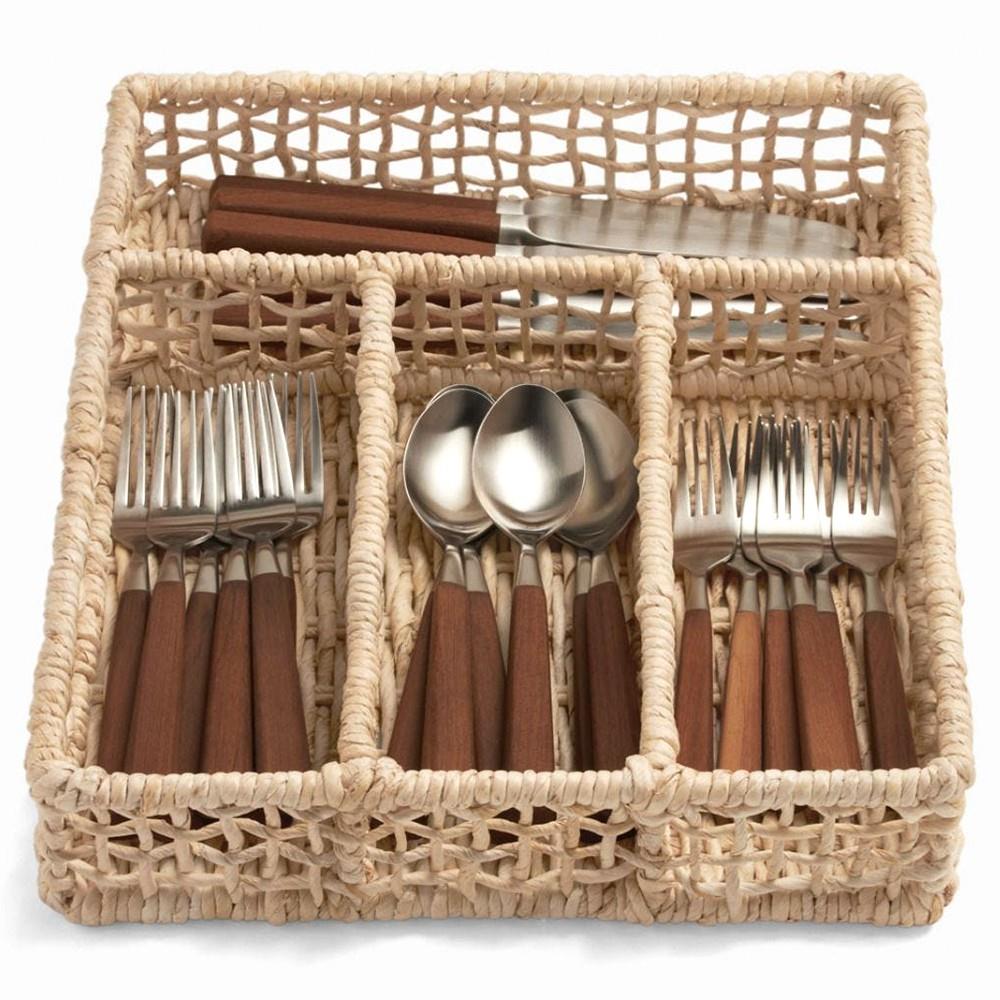 Ericson Coastal Beach Brown Banana Bark Flatware Storage | Kathy Kuo Home