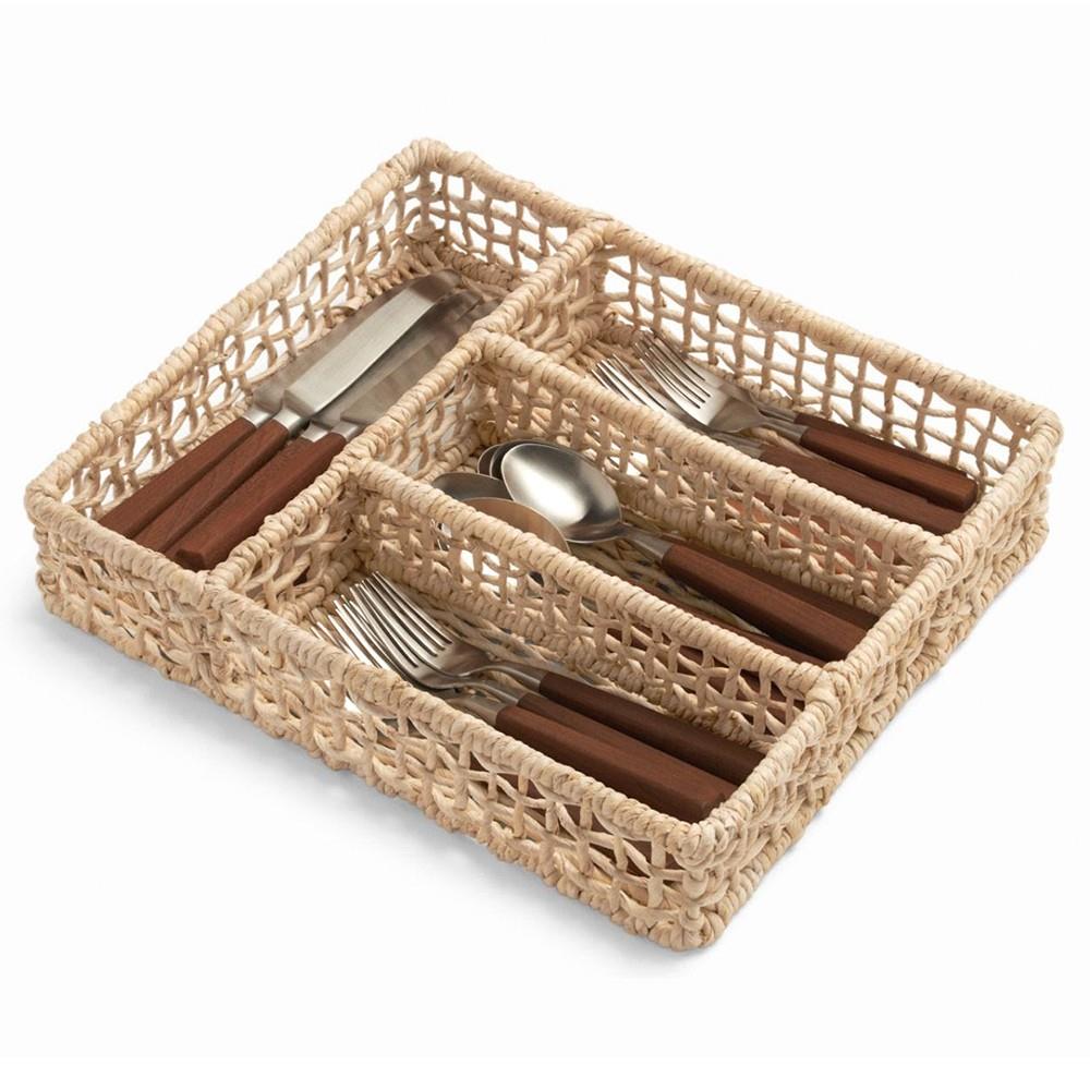 Ericson Coastal Beach Brown Banana Bark Flatware Storage | Kathy Kuo Home
