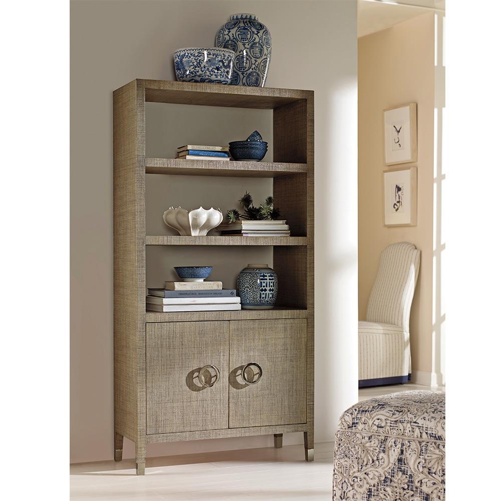 Century Charlston Coastal Beach Grey Raffia Mahogany Open Back 2 Door ...