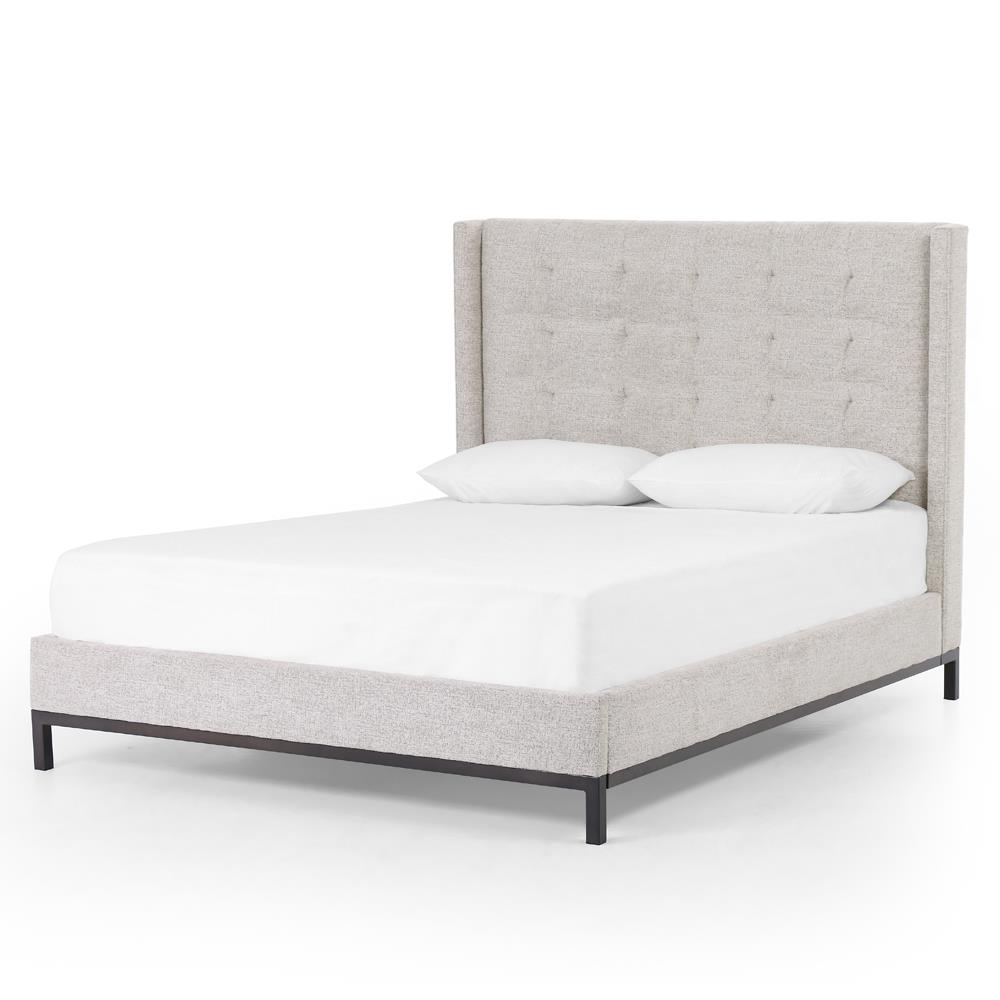Nyla Modern Tufted Light Grey Upholstered High Headboard Platform Bed - Queen Queen | Kathy Kuo Home