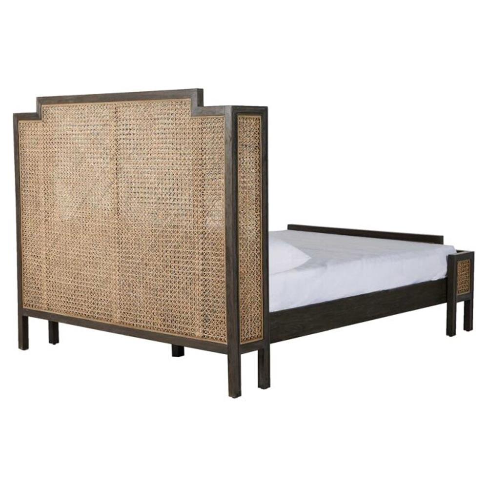 Camille Brown Mahogany Woven Textured Rattan Wingback Bed - King King ...