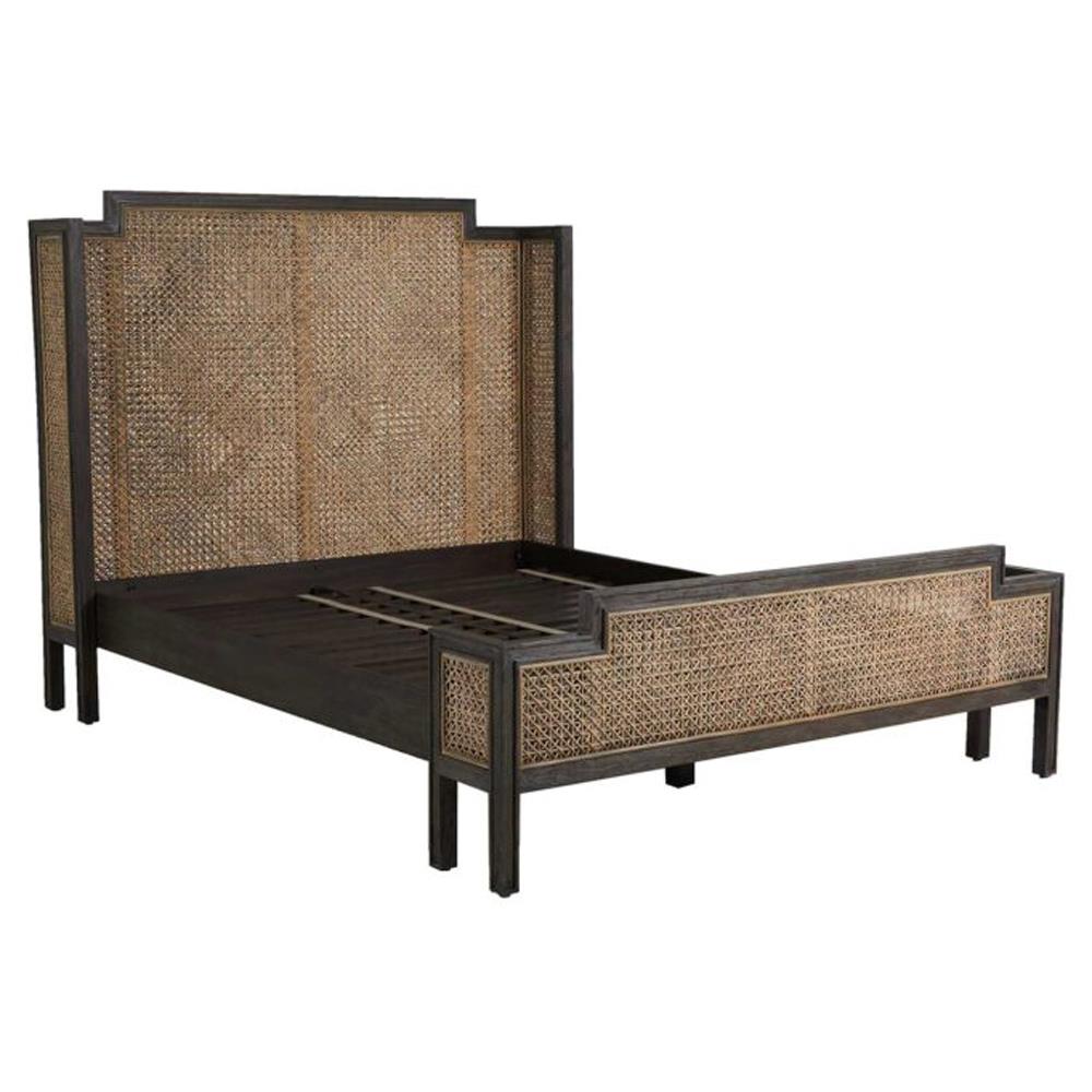 Camille Brown Mahogany Woven Textured Rattan Wingback Bed - King King ...