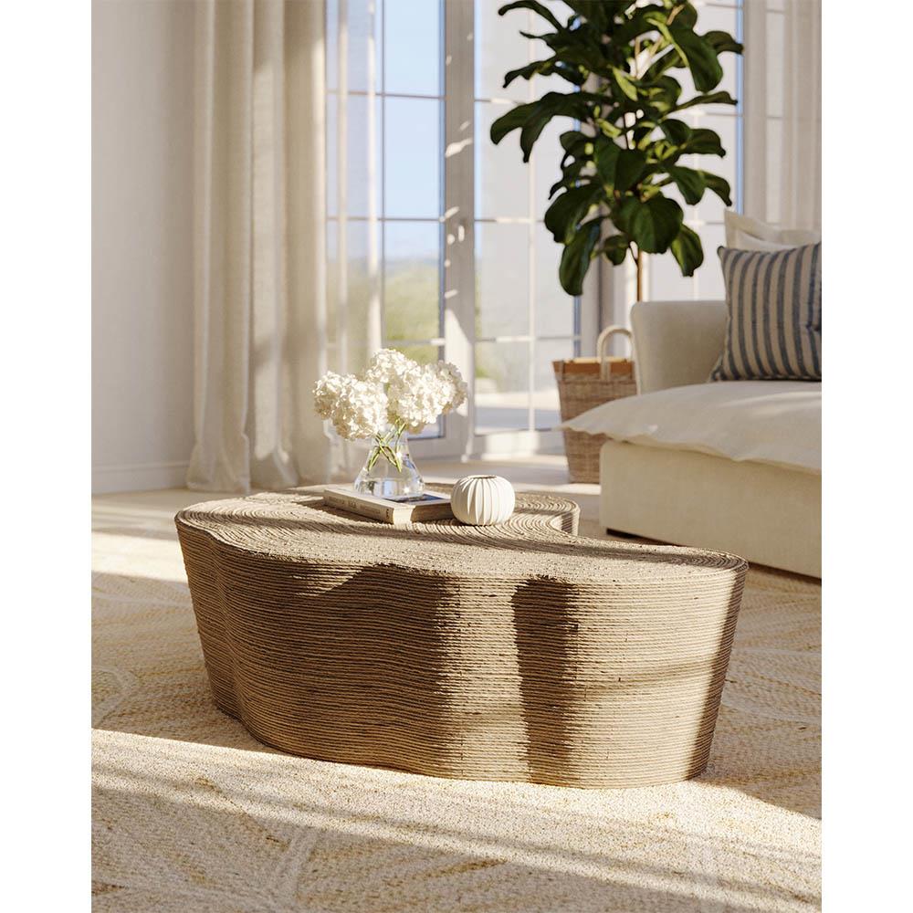 Meadow Coastal Beach Natural Abaca Abstract Curved Coffee Table 31" W ...