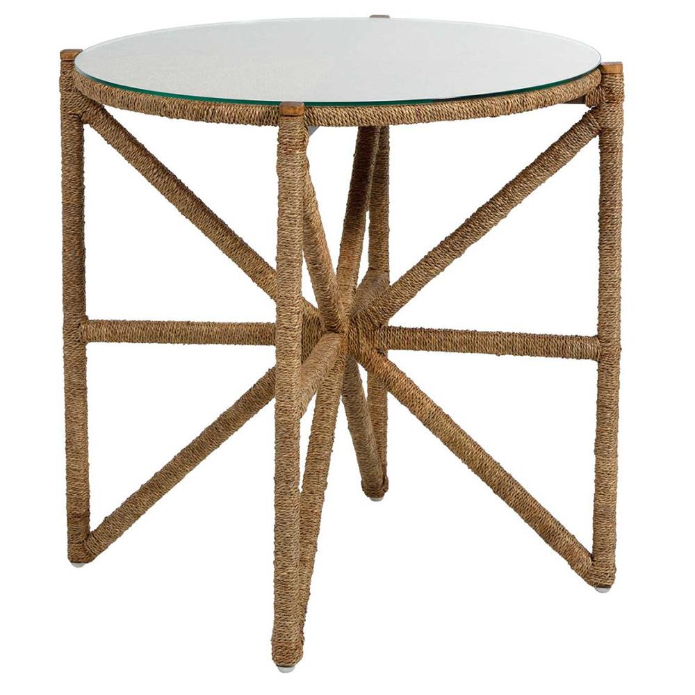 Nigel Coastal Glass Top Natural Woven Seagrass Base Round Side Table ...