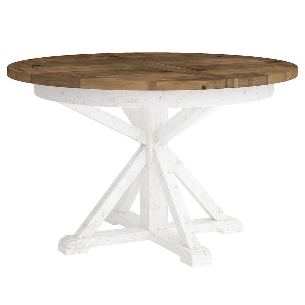 Pam Rustic Lodge Brown Pine Wood White Base Extendable Round Dining ...
