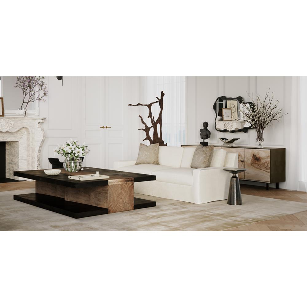 Caleigh Textured Metal Raw Wood Accent 2 Tier Rectangular Coffee Table ...