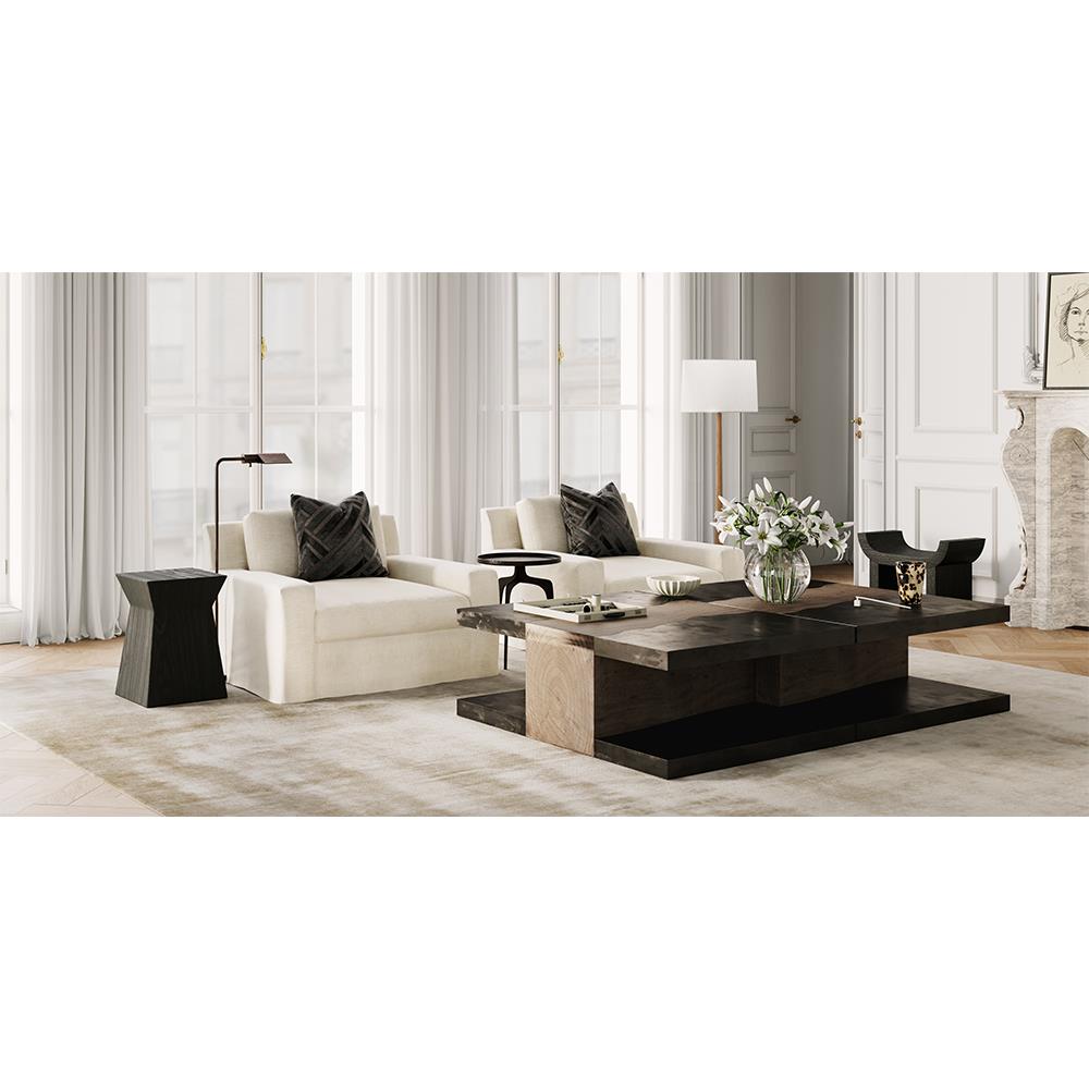 Caleigh Textured Metal Raw Wood Accent 2 Tier Rectangular Coffee Table ...