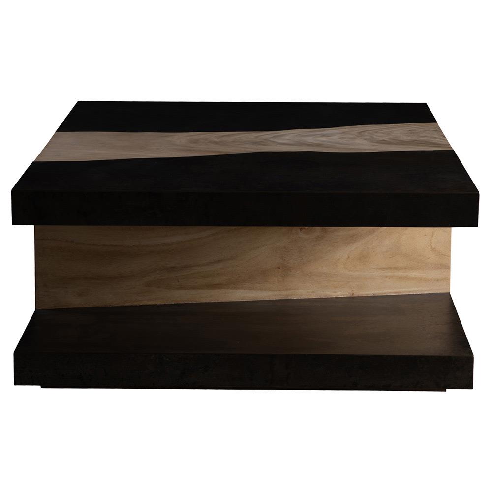 Caleigh Textured Metal Raw Wood Accent 2 Tier Rectangular Coffee Table ...