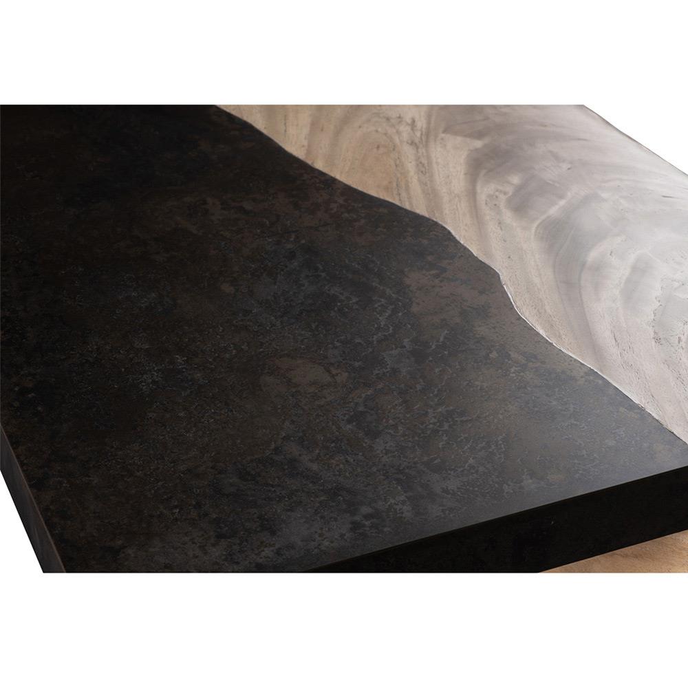 Caleigh Textured Metal Raw Wood Accent 2 Tier Rectangular Coffee Table ...