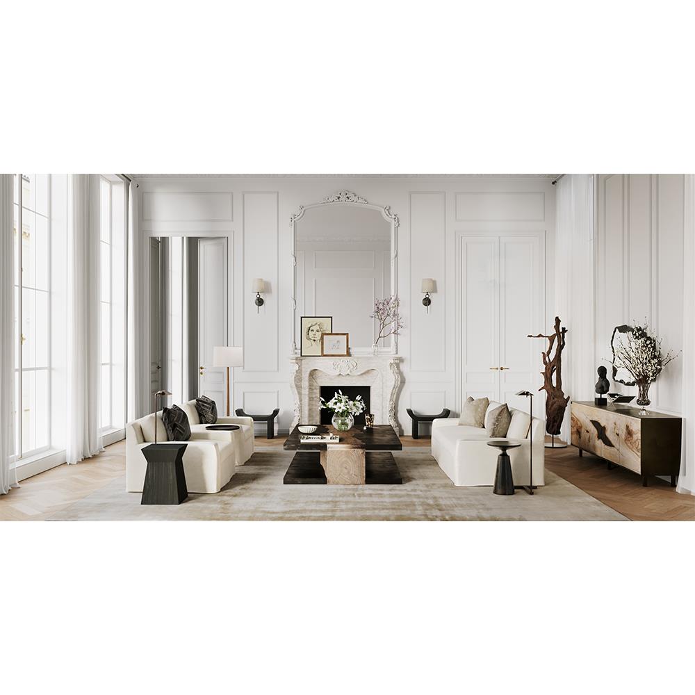 Caleigh Textured Metal Raw Wood Accent 2 Tier Rectangular Coffee Table ...
