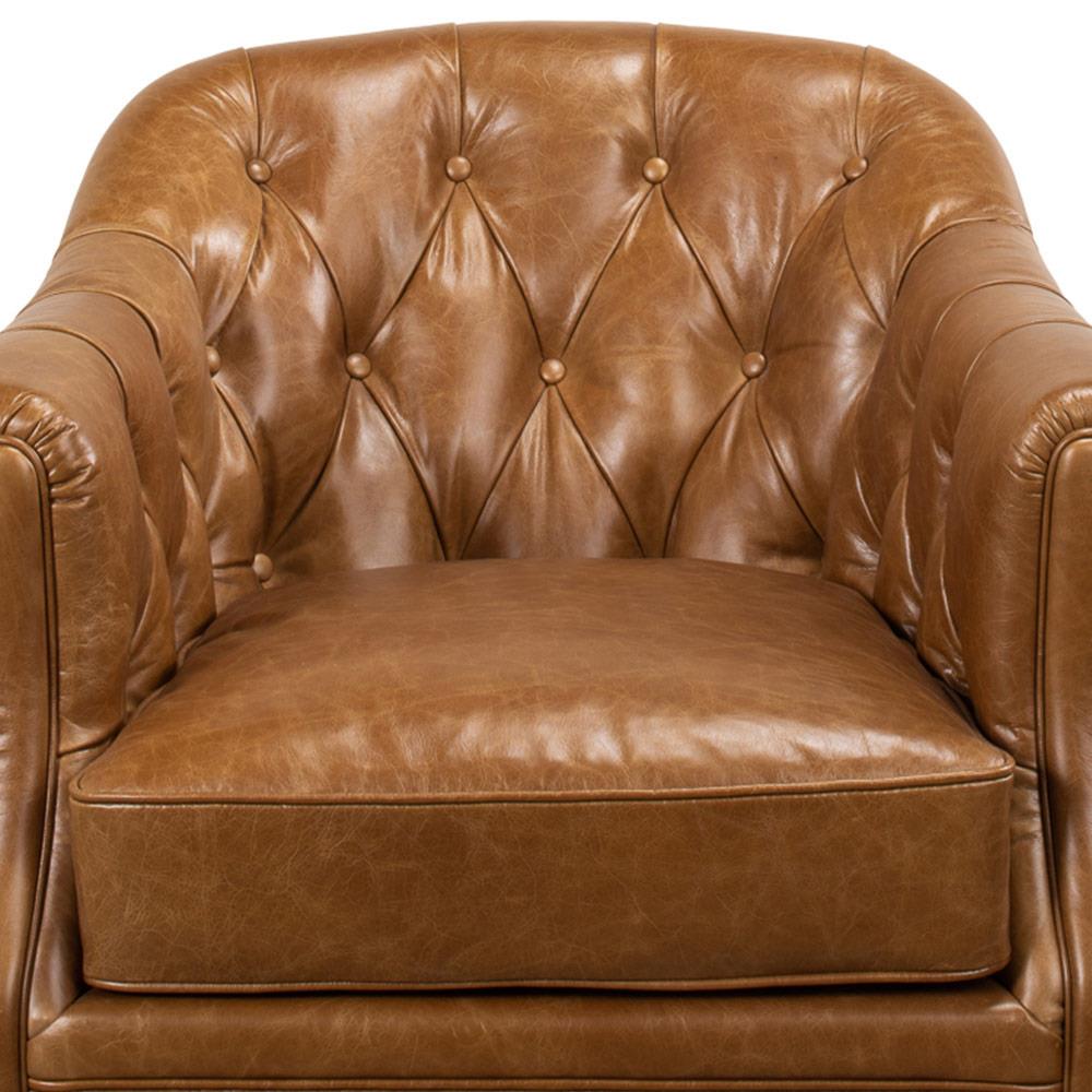 Cooper Rustic Lodge Brown Leather Upholstered Tufted Swivel Club Chair ...