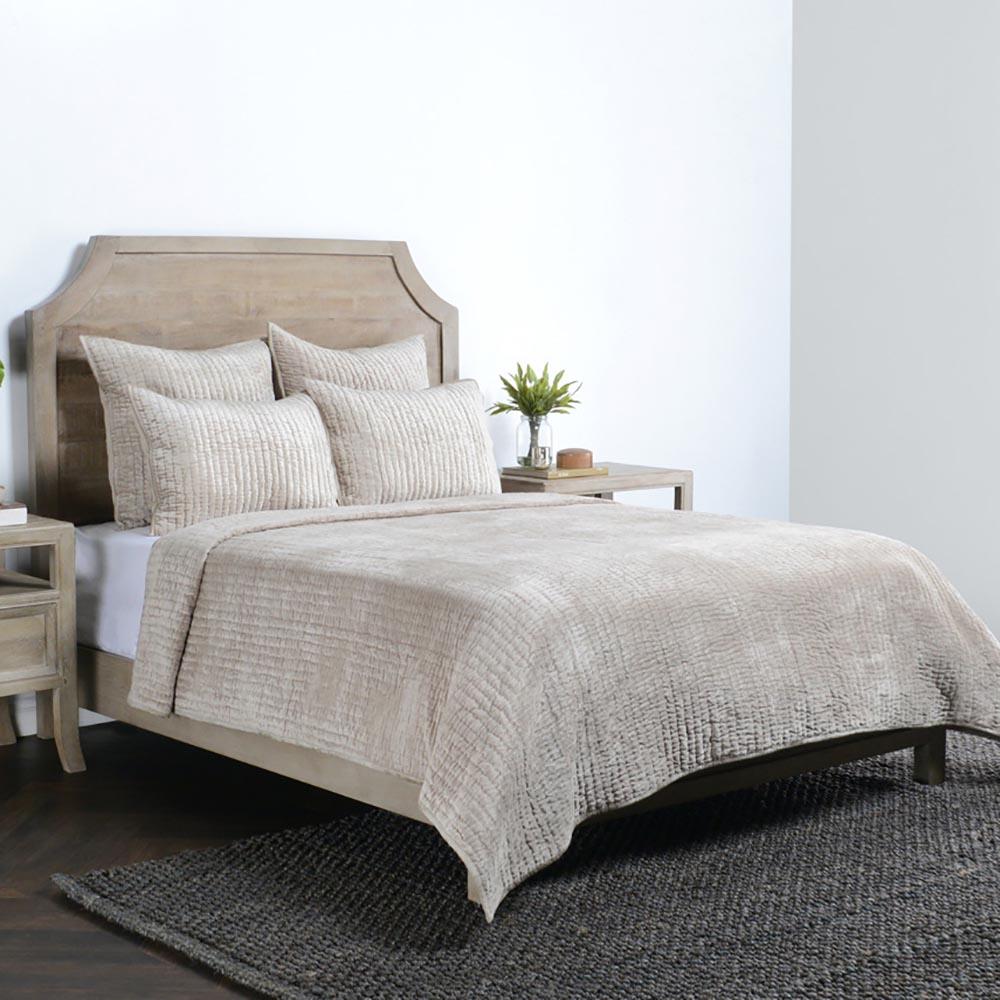 Beata Modern Classic Beige Velvet Quilt - Queen Queen | Kathy Kuo Home