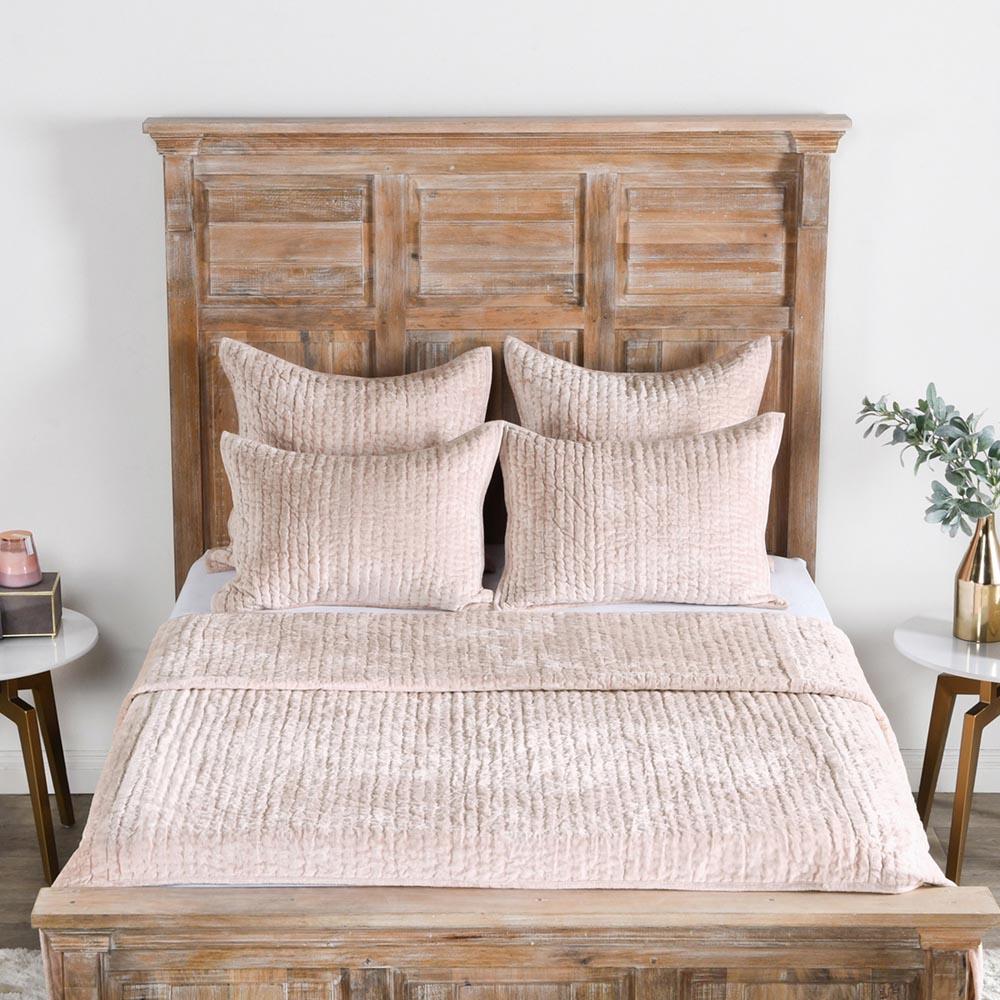 Beata Modern Classic Pink Velvet Quilt - Queen Queen | Kathy Kuo Home