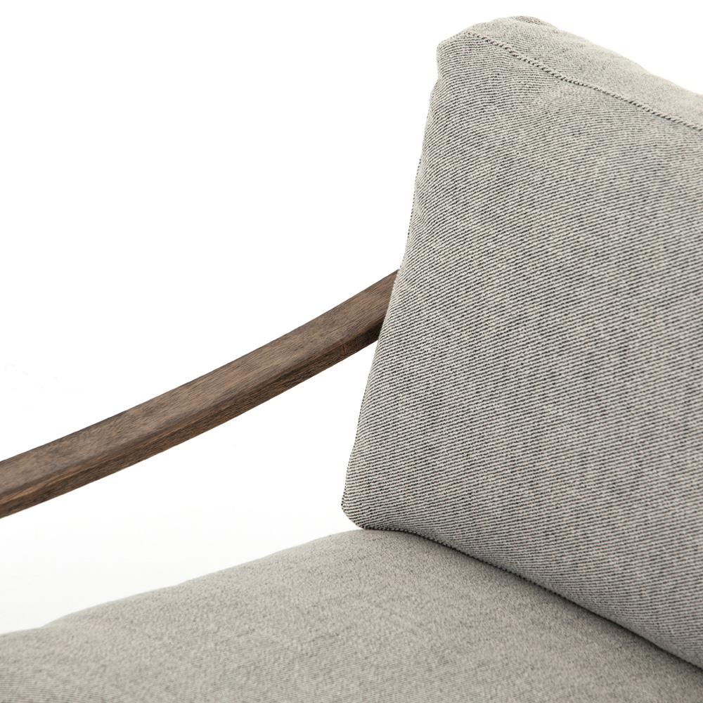 Jacoby Mid Century Modern Grey Upholstered Brown Wood Iron Legs Arm Chair