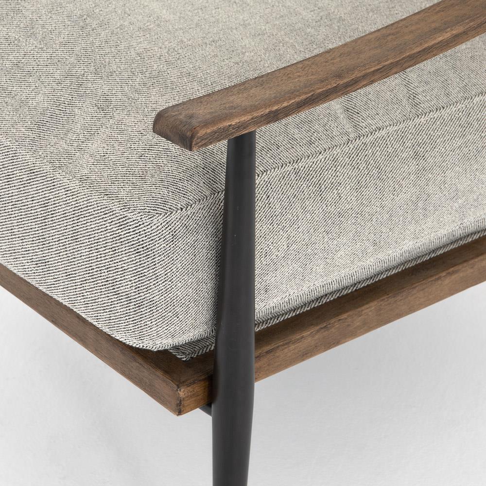 Jacoby Mid Century Modern Grey Upholstered Brown Wood Iron Legs Arm Chair