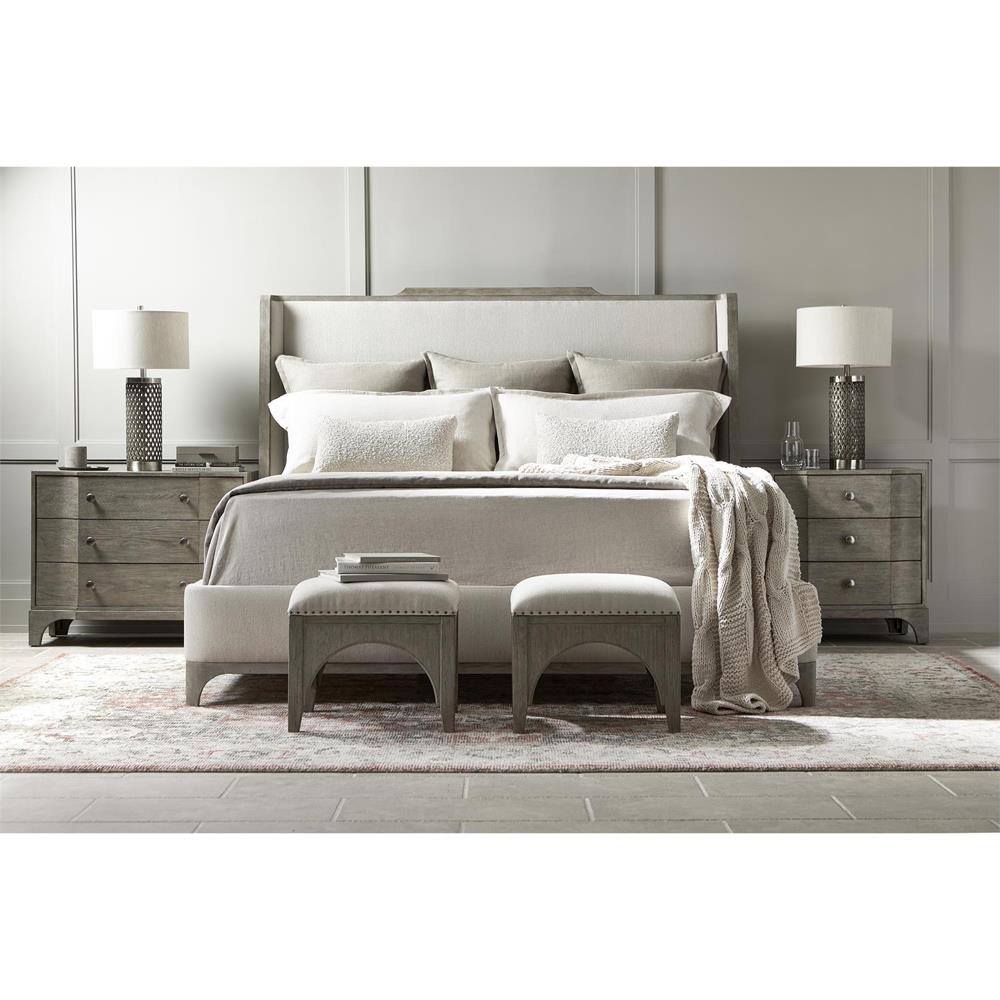 Anita French Country Beige Upholstered White Washed Wood Wingback Bed ...