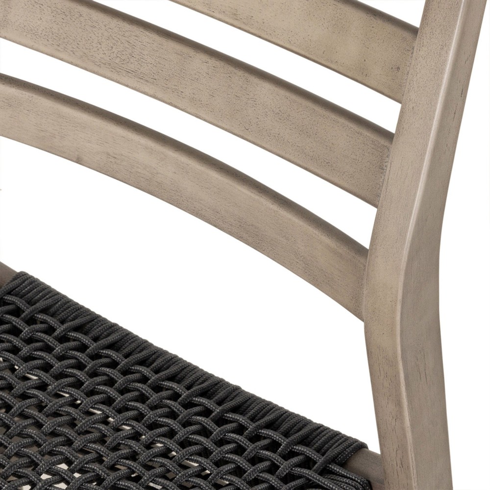 Audrey Coastal Beach Grey Wood Woven Rope Seat Outdoor Dining Side ...