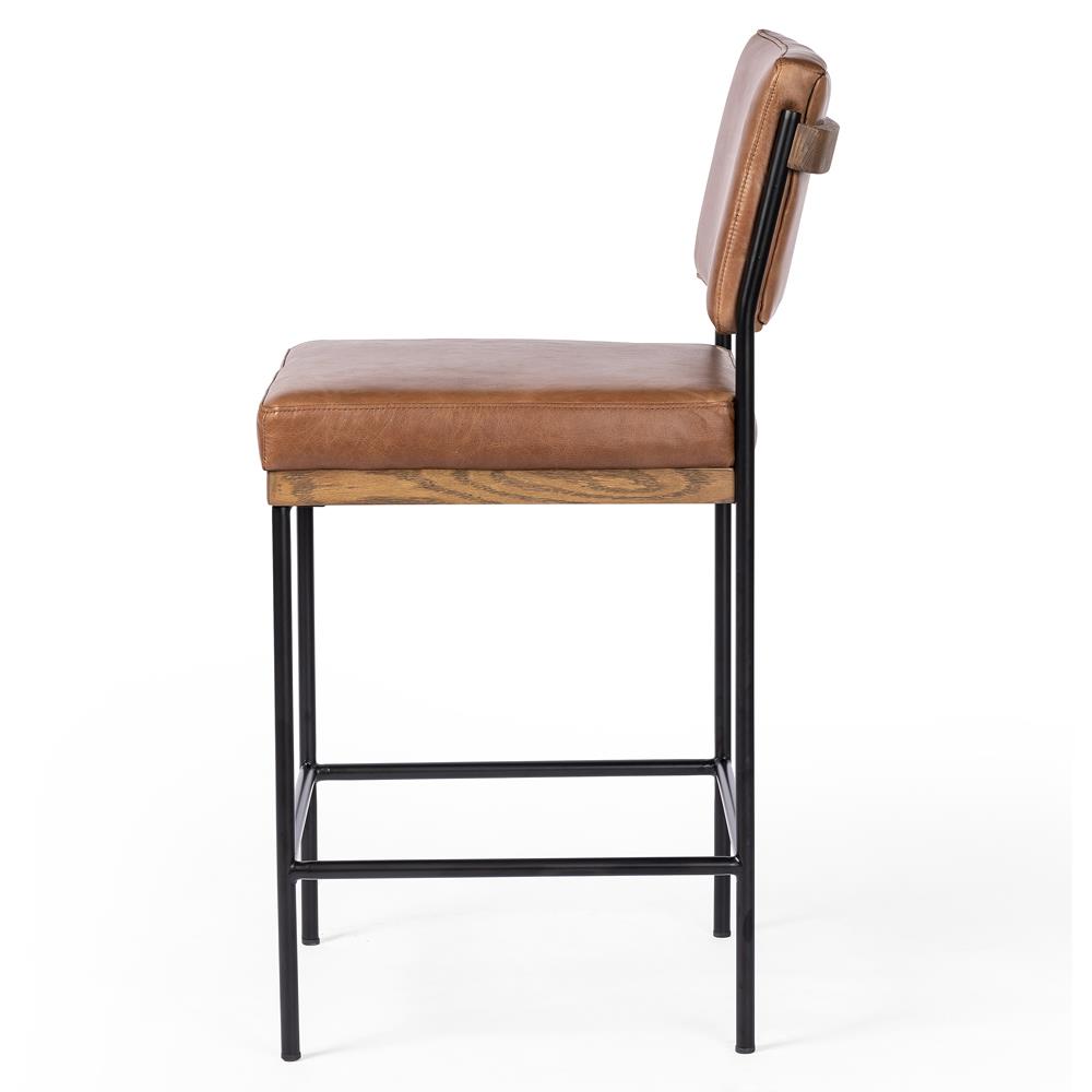Ellie Industrial Brown Upholstered Leather Black Iron Counter Stool