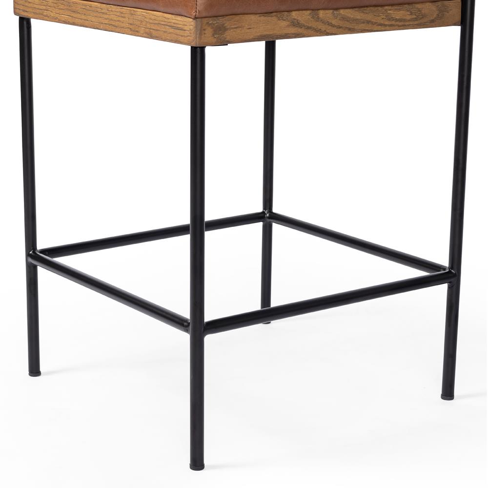 Ellie Industrial Brown Upholstered Leather Black Iron Counter Stool ...