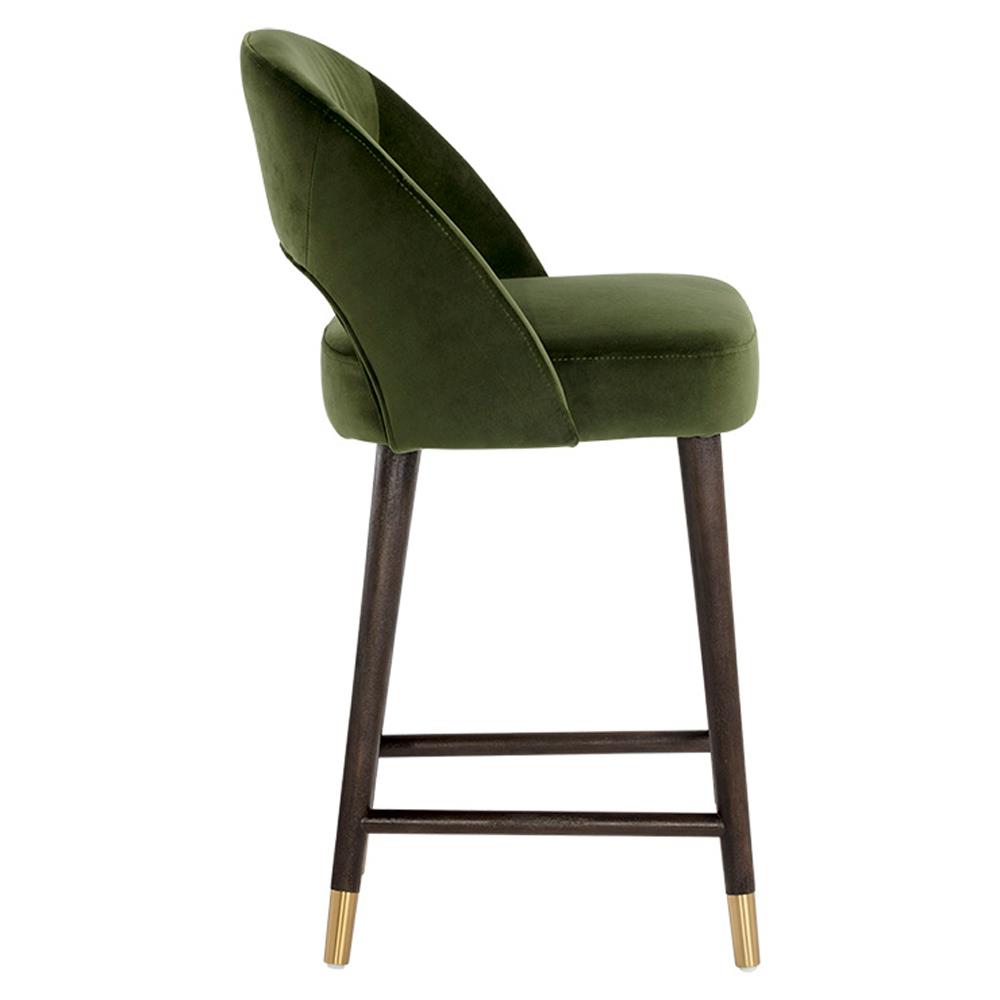 Cheekra Mid Century Moss Green Upholstered Velvet Wood Steel Counter Stool