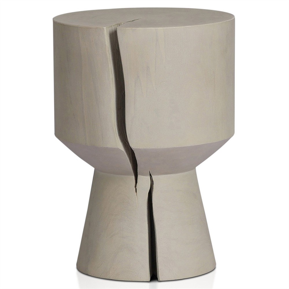 Janey Rustic Lodge White Teak Wood Round Outdoor End Table Small (under ...