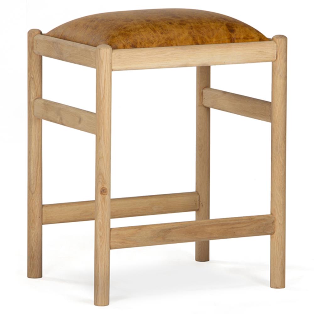 Donovan Modern Brown Upholstered Leather Natural Oak Wood Counter Stool