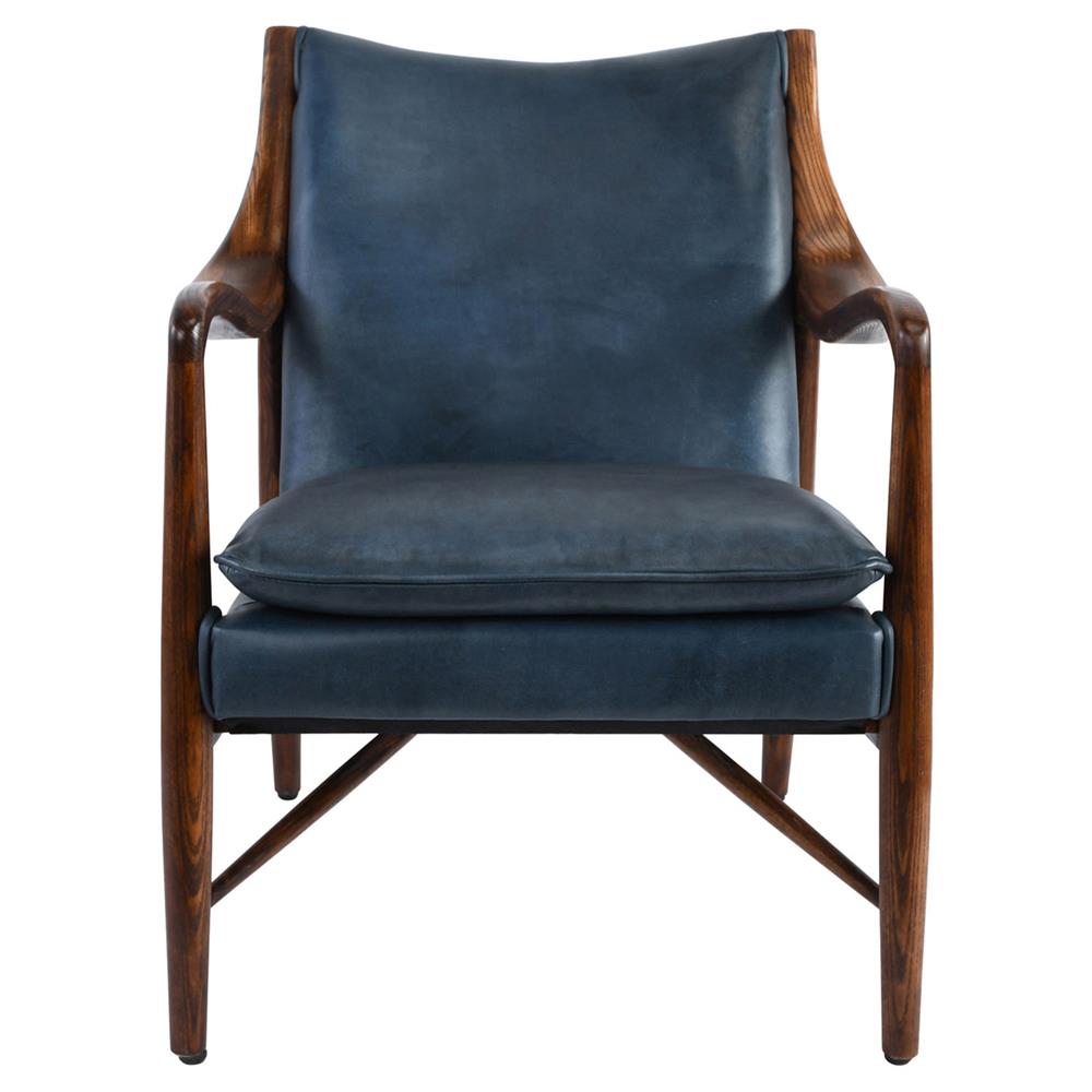 Annah Rustic Lodge Blue Upholstered Leather Brown Wood Frame Club Chair ...