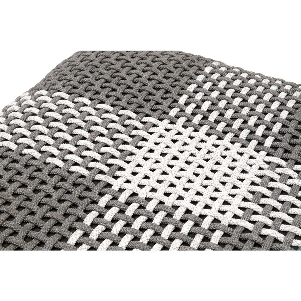 Hydra Coastal Beach Grey Woven Rope Teak Wood Square Outdoor Ottoman