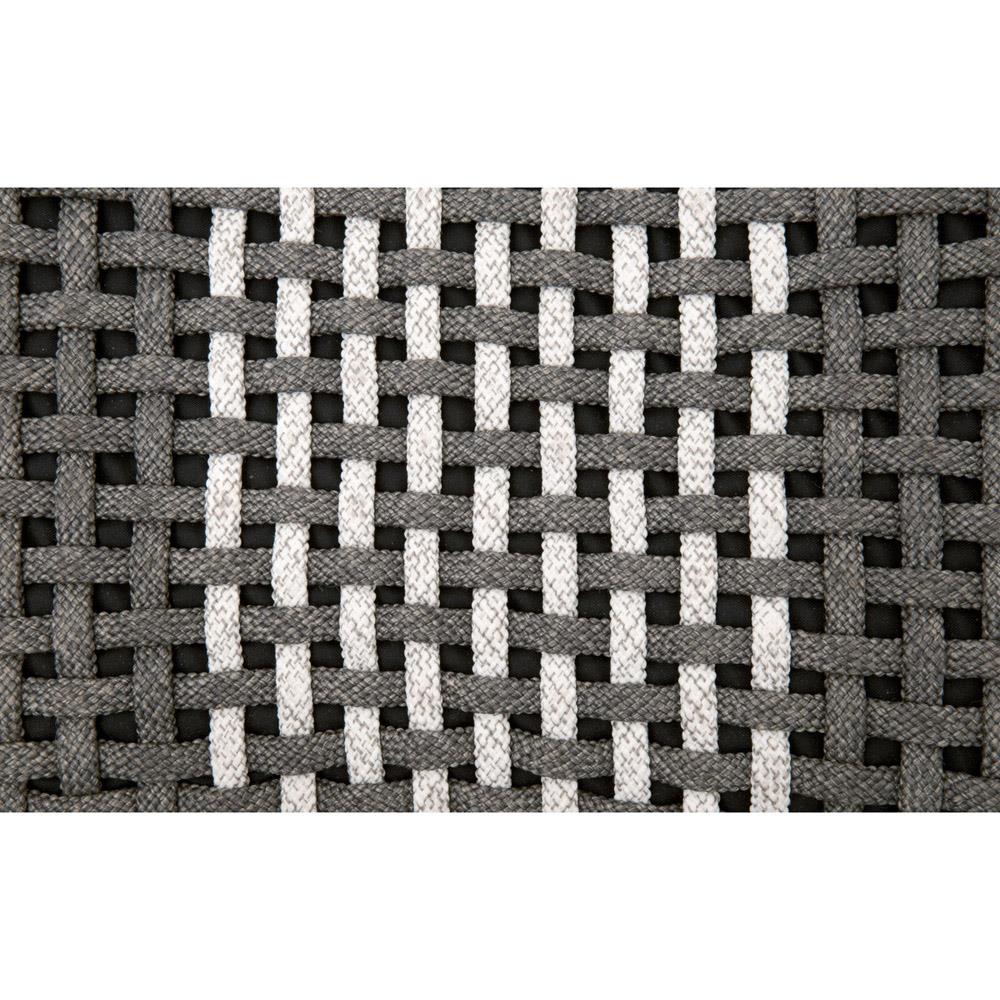 Hydra Coastal Beach Grey Woven Rope Teak Wood Square Outdoor Ottoman