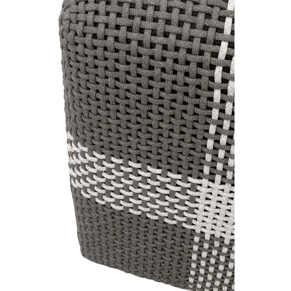 Hydra Coastal Beach Grey Woven Rope Teak Wood Square Outdoor Ottoman