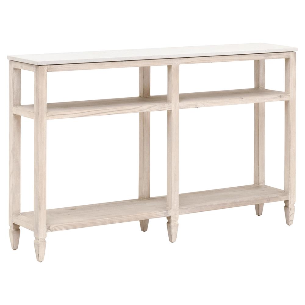 Kayden French Country White Quartz Top Reclaimed Pine Wood Console Table