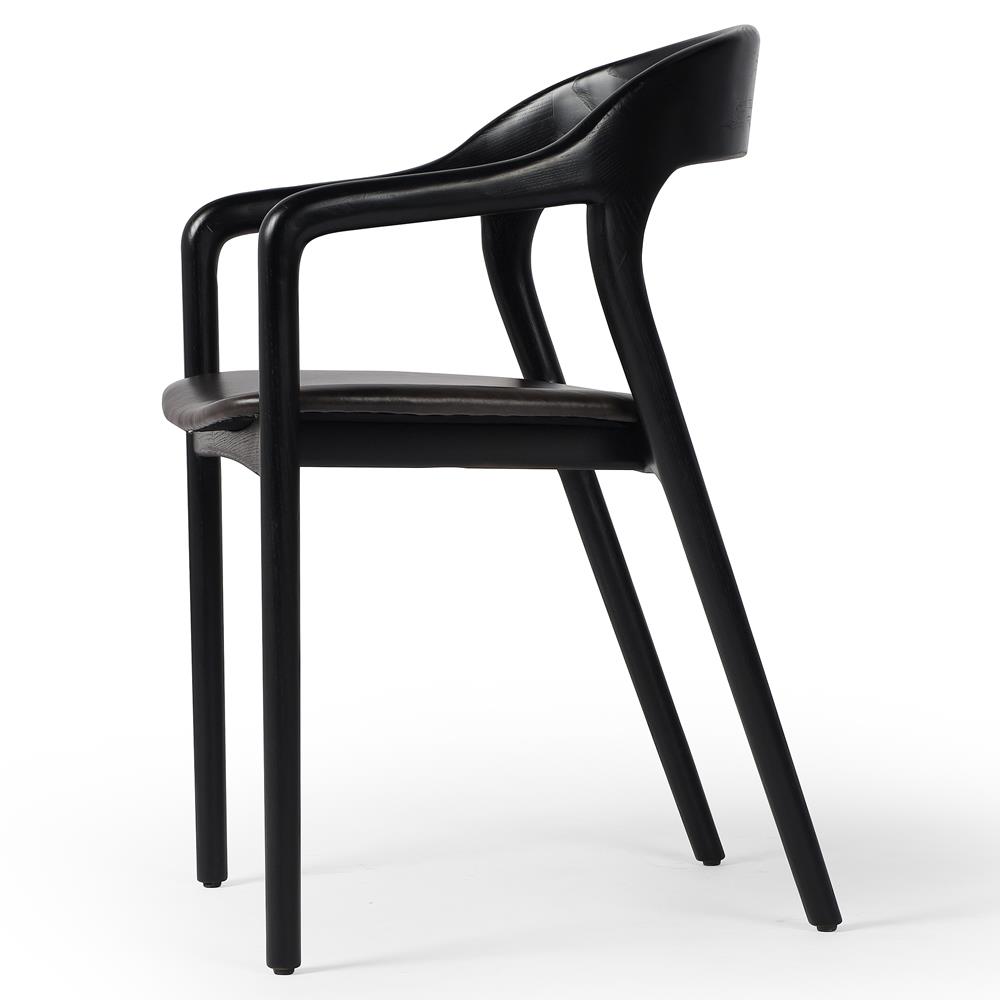 Nanda Rustic Black Upholstered Leather Seat Solid Ash Wood Dining Arm Chair