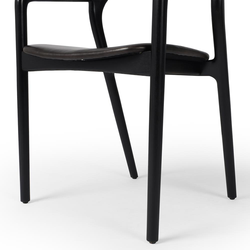 Nanda Rustic Black Upholstered Leather Seat Solid Ash Wood Dining Arm Chair
