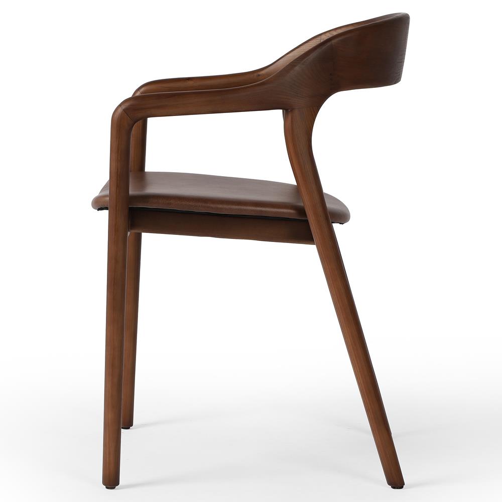 Nanda Rustic Brown Upholstered Leather Seat Solid Ash Wood Dining Arm Chair